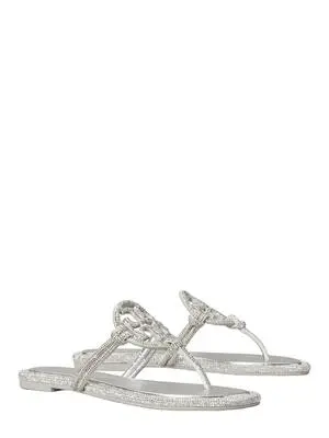Tory Burch Miller Knotted Pavé Thong Sandal Silver