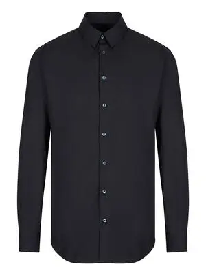 Giorgio Armani Stretch Fabric Shirt With Collar Stays - Navy Blue