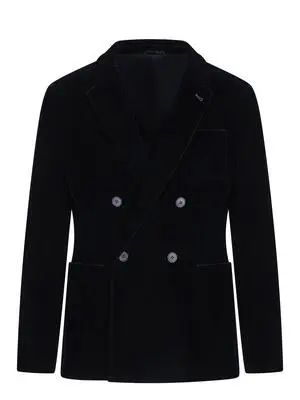 Giorgio Armani Double-breasted Upton Jacket In Stretch Plain Velvet - Navy_blue