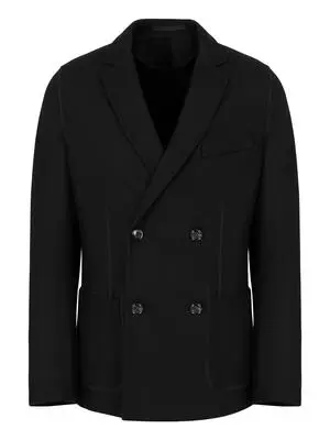 Giorgio Armani Icon Double-breasted Cashmere Interlock Jacket - Black