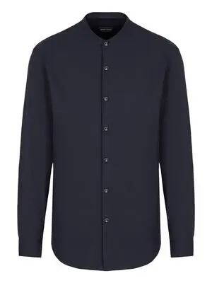 Giorgio Armani Plain-knit Stretch Cotton Icon Shirt - Navy_blue