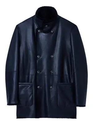 Giorgio Armani Reversible Double-breasted Sheepskin Pea Coat - Navy_blue