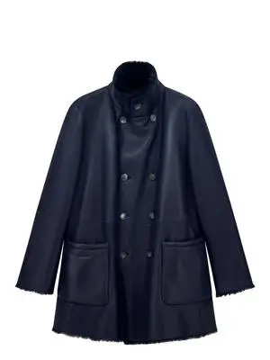 Giorgio Armani Reversible Double-breasted Sheepskin Pea Coat - Navy_blue