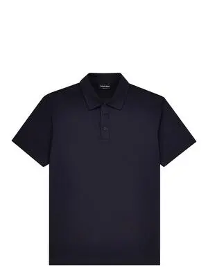 Giorgio Armani Silk And Cotton-mélange Jersey Polo Shirt Blue