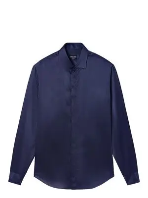 Giorgio Armani Regular-fit Printed Silk Shirt - Blue