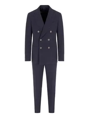 Giorgio Armani Napoli Line Linen Canvas Double-breasted Suit - Blue