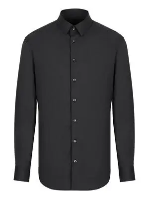 Giorgio Armani Plain-knit Stretch Cotton Shirt - Black