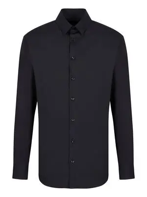 Giorgio Armani Plain-knit Stretch Cotton Shirt - Petroleum