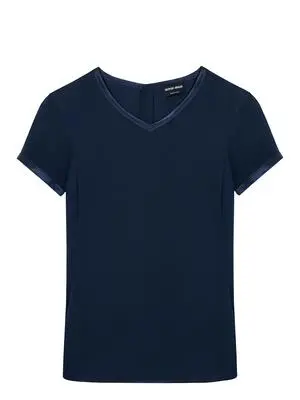Giorgio Armani Silk Charmeuse V-neck Blouse - Navy Blue