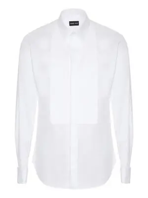 Giorgio Armani Pleated Cotton Tuxedo Shirt - White