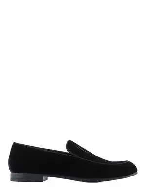 Giorgio Armani Velvet Loafers With Embroidered Logo - Black