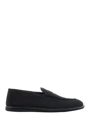 Giorgio Armani Suede Loafers With Embroidered Logo - Navy Blue