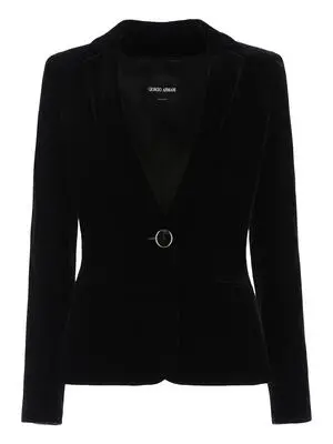 Giorgio Armani Single-breasted Velvet Jacket With Button Detail - Black