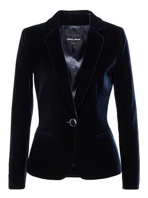 Giorgio Armani Single-breasted Velvet Jacket With Button Detail - Blue