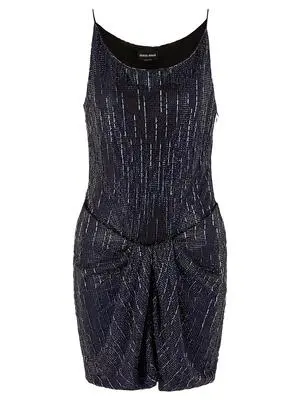 Giorgio Armani Short Silk Dress With Crystal Embroidery - Navy_blue