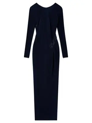 Giorgio Armani Long Dress In Pleated Stretch Jersey - Blue