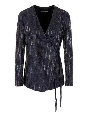 Giorgio Armani Long Silk Jacket With Crystal Embroidery - Navy_blue