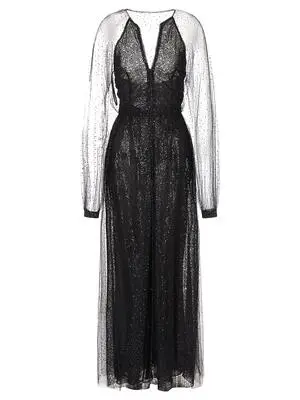 Giorgio Armani Silk And Tulle Rhinestone Long Dress - Patterned