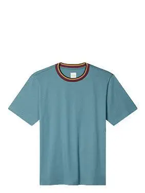 Paul Smith Light 'artist Stripe' Collar Cotton T-shirt - Blue