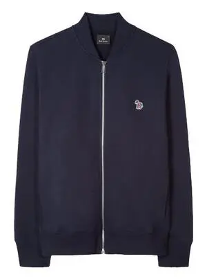 Paul Smith Cotton Bomber Jacket With Zebra Logo - Blue
