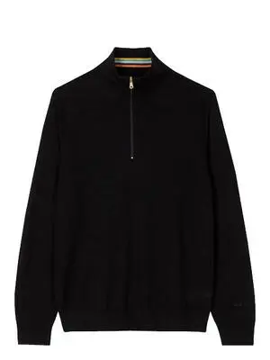Paul Smith Merino Wool Half Zip Sweater - Black