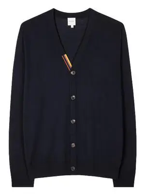Paul Smith Washable Merino Wool 'artist Stripe' Cardigan - Blue