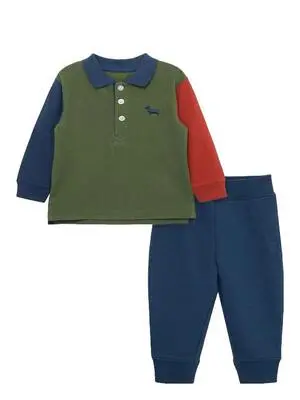 LITTLE ME Coloblock Polo Shirt & Joggers Set - Blue