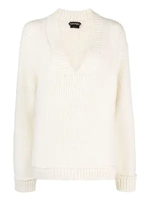TOM FORD V-neck Wool Jumper - White