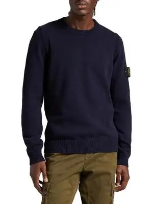 Stone Island Compass Logo Wool Blend Sweater - Navy Blue