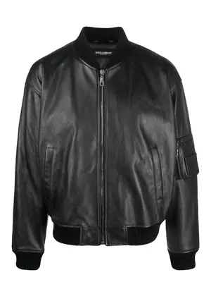Dolce & Gabbana Leather Bomber Jacket - Black
