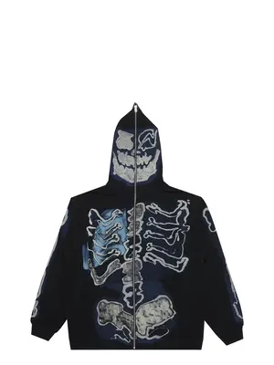 TRAVIS SCOTT Cactus Jack By Travis Scott For Fragment Skeleton Graffiti Full Zip Hoodie Black