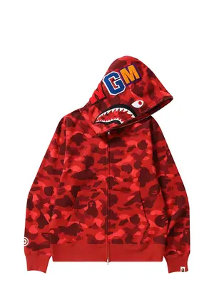 A BATHING APE Color Camo Shark Full Zip Hoodie - Red