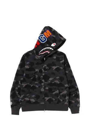 A BATHING APE Color Camo Shark Full Zip Hoodie - Black