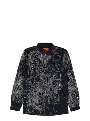 WHO DECIDES WAR BY EV BRAVADO Denim Embroidered Four Horseman Workshirt - Blue