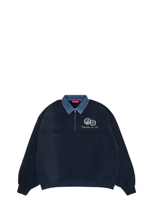 Supreme Denim Collar Half Zip Sweatshirt - Blue
