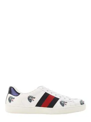 Gucci Ace Leather Wolf Sneakers - White