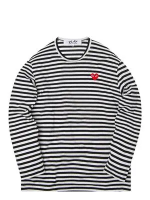 Play Comme Des Garcon Heart Striped T-shirt /white - Black