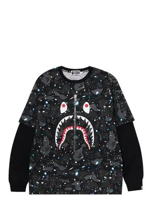 A BATHING APE Space Camo Shark Layered Long-sleeve Tee - Black