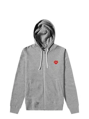 Play Comme Des Garcon X Invader Logo Zip-up Hoodie - Grey