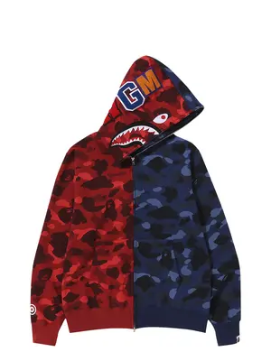 A BATHING APE Color Camo Shark Full-zip Hoodie - Red