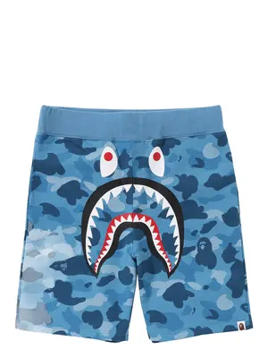A BATHING APE Honeycomb Camo Shark Sweat Shorts - Blue