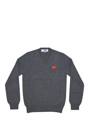 Play Comme Des Garcon Heart Patch V-neck Sweater - Grey