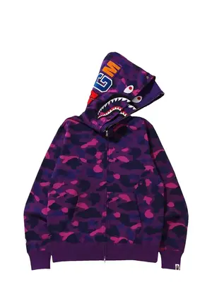 A BATHING APE Color Camo Shark Double Hoodie - Purple