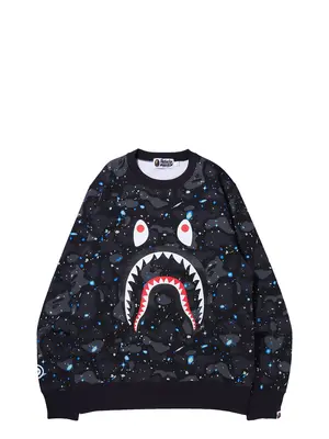 A BATHING APE Space Camo Shark Crewneck - Black