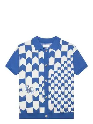 Rhude Rhacing Checkered Knit Polo 'ivory/blue - White