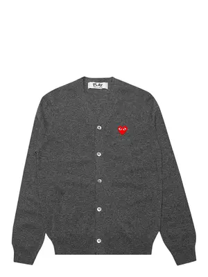 Play Comme Des Garcon Knit Cardigan With Red Heart - Grey