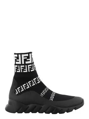 Fendi Ff Motif Tech Fabric High Top Sneakers - Black