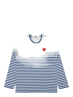 Play Comme Des Garcon Striped Big Heart Long-sleeve T-shirt /white - Blue