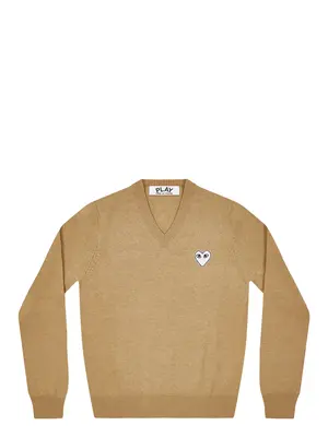 Play Comme Des Garcon Heart V-neck Sweater - Tan