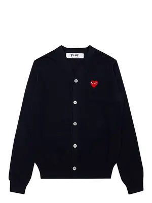 Play Comme Des Garcon Knit Cardigan With Red Heart - Blue